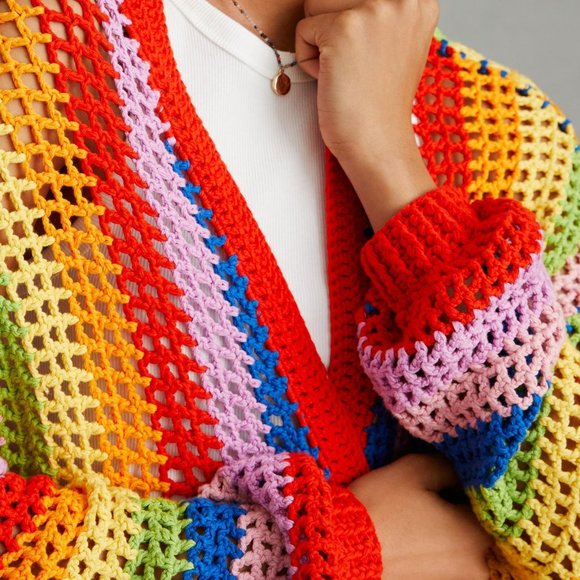 FARM Rio | Sweaters | Farm Rio Rainbow Crochet Cardigan Sweater | Poshmark